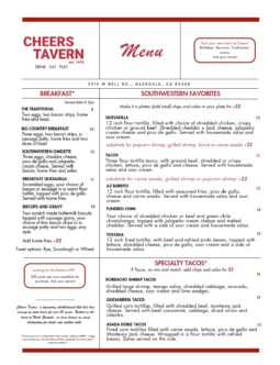 Our Menu - Cheers Tavern